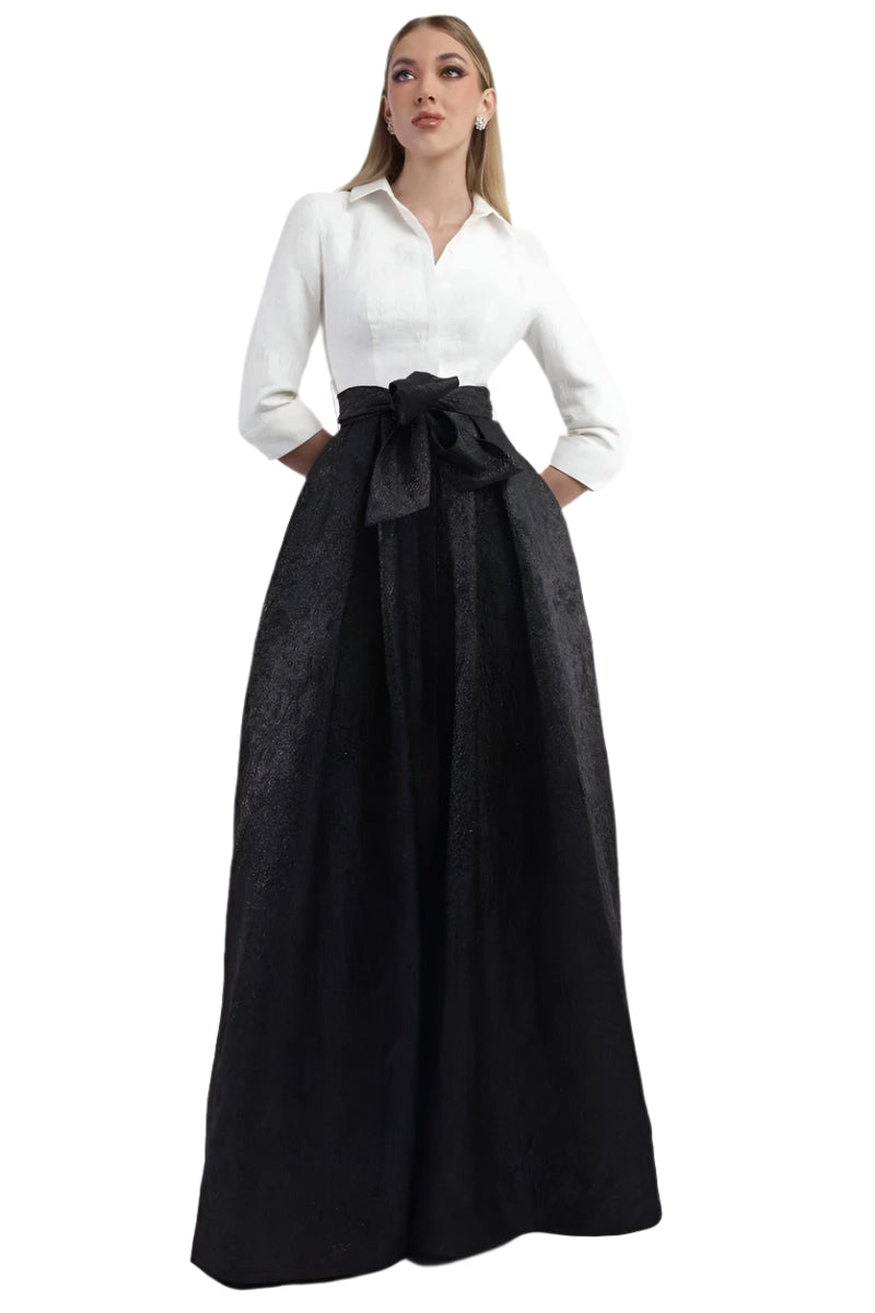 Folded Sleeve Pleated Gown in Black/White – Carl Meyers