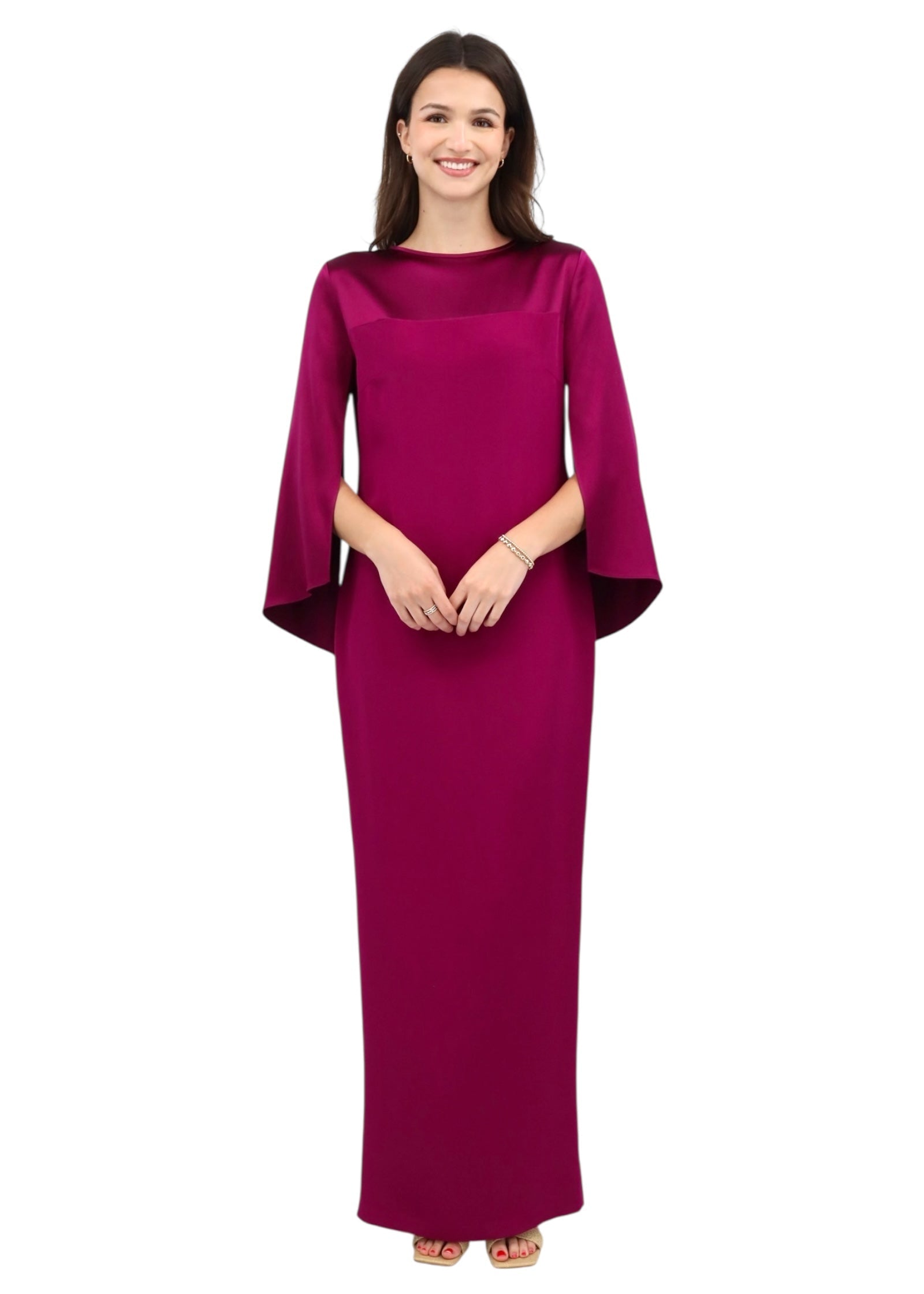 Long Sleeve Silk Gown with Satin Contrast In Berry – Carl Meyers