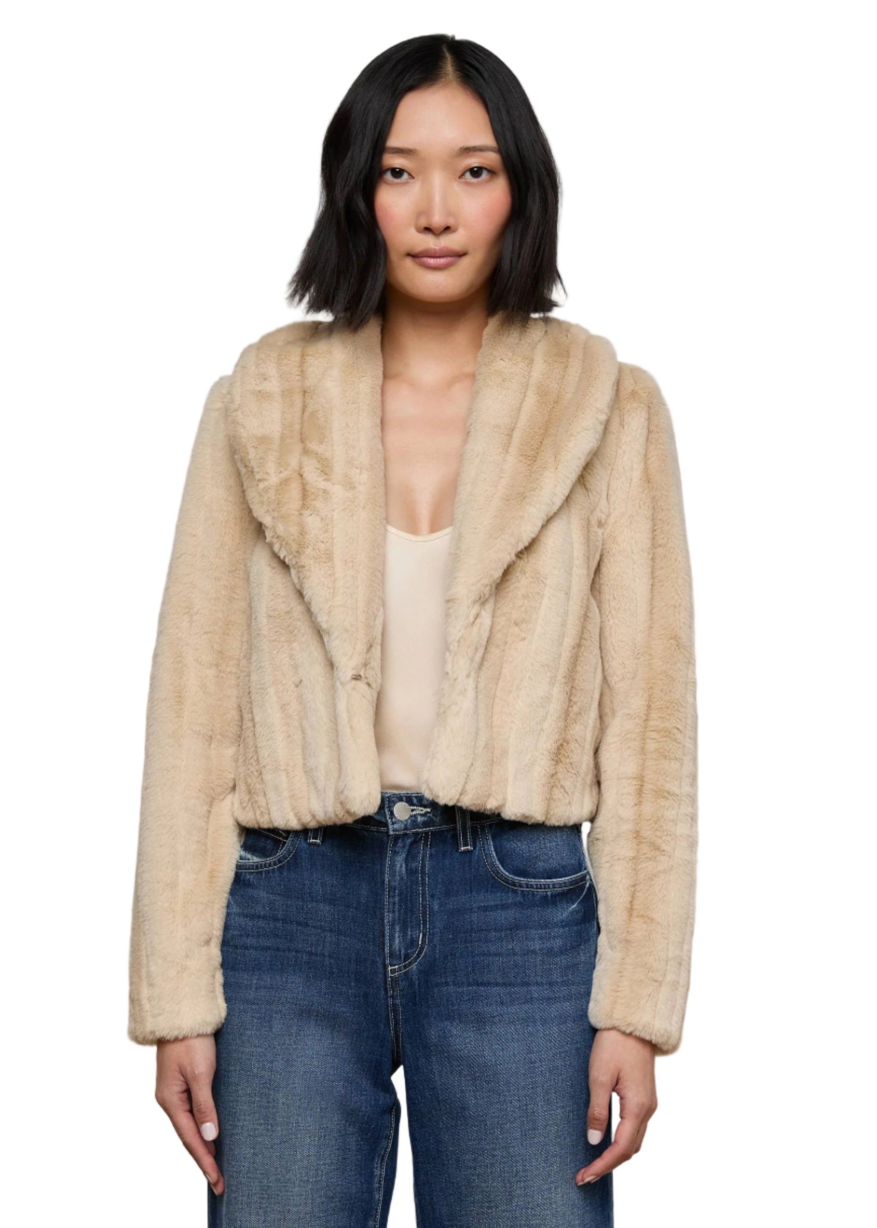 Davy Faux Fur Cropped Jacket in Latte Striped Fur – Carl Meyers
