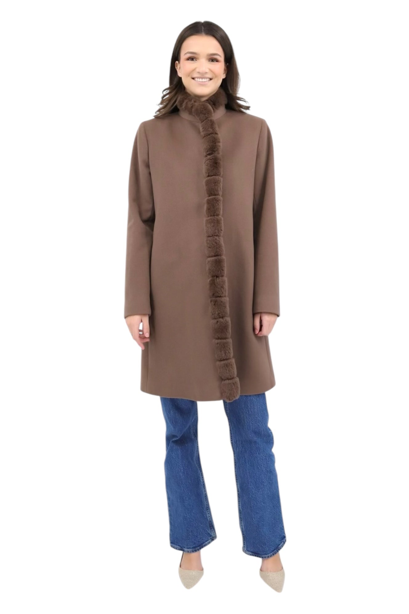 100% Prairie Wool Coat W/ Rex Rabbit Trim in Chocolate – Carl Meyers